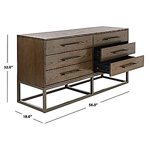 Safavieh Couture Collection Estelle Dark Walnut 6-Drawer Dresser, Ash Brown/Gunmetal