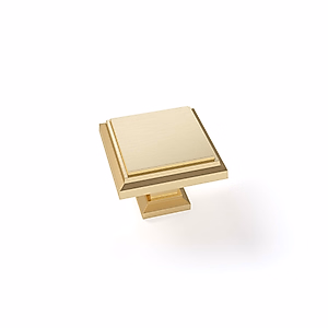 NewAge Products Home Cabinet Brushed Brass Traditional Square Knob, Cabinet Pull Handles, 80212