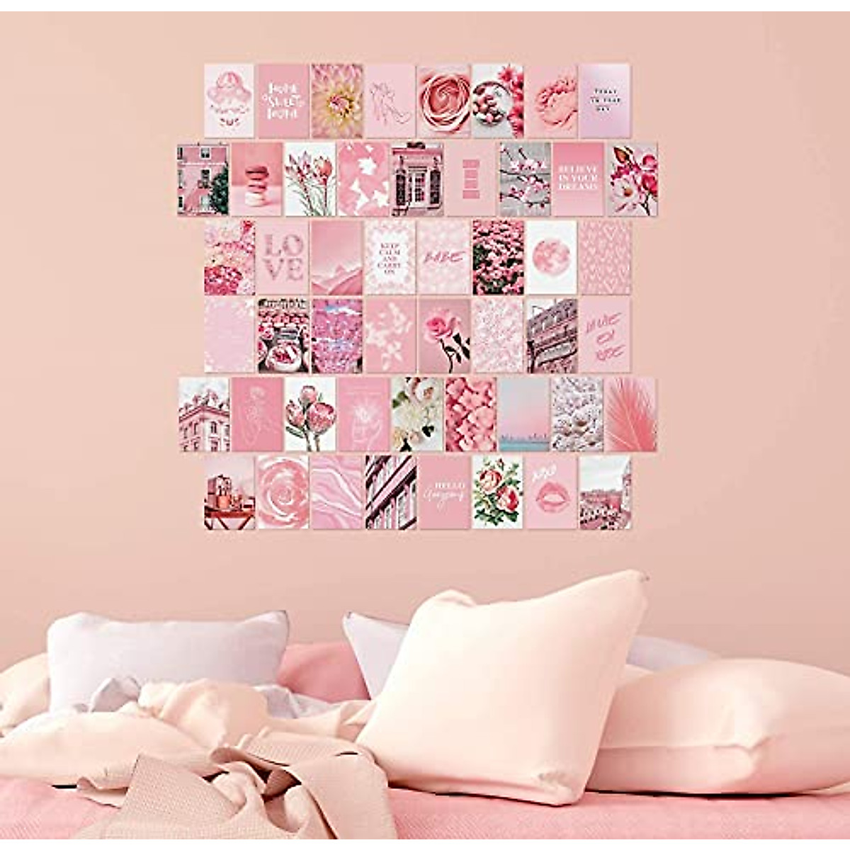 Artivo Pink Wall Collage Kit Aesthetic Pictures 50 Set 4x6, Light Pastel Pink Wall Decor for Teen Girls and Kids, Cute Bedroom Decor, College Dorm Decor…