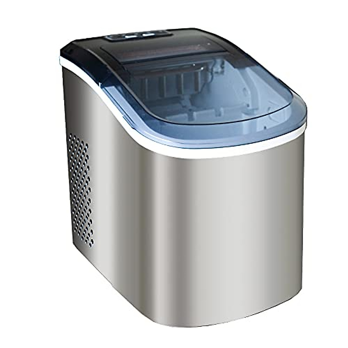Angel Canada Stainless Steel Portable Ice Maker Compact Countertop with Panoramic View Window, Ice Cube Machine, Bullet Cubes in S/L Size 26 lb/24H for Home Office Party, Boat RV