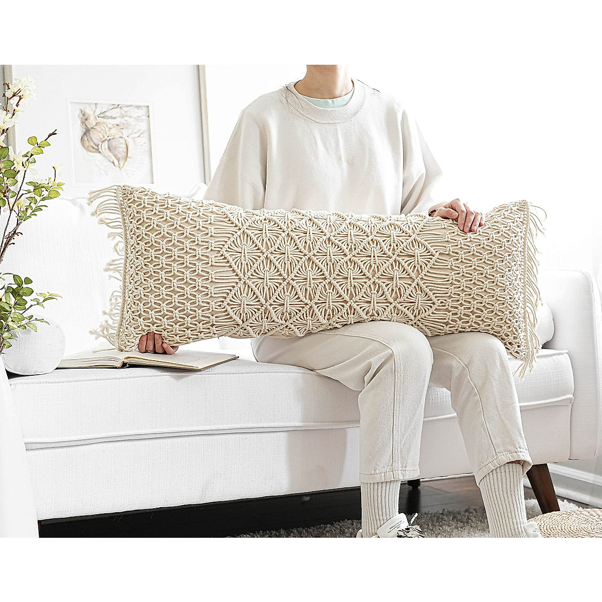 BlissBlush Cream Beige Lumbar Pillow Cover 14x36, Farmhouse Body Lumbar Pillow Cover, Couch Bed Lumbar Throw Pillow Cover, Decorative Pillow for Bed(1 Piece, Cover Only, 14x36 inch)