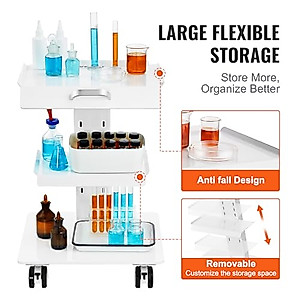 VEVOR Medical Cart,3-Layer Lab Cart 70.5 LBS Load Capacity,Heavy Duty Esthetician Cart with 4 PE Wheels for Lab, Hospital, Dental Office, Salon and More