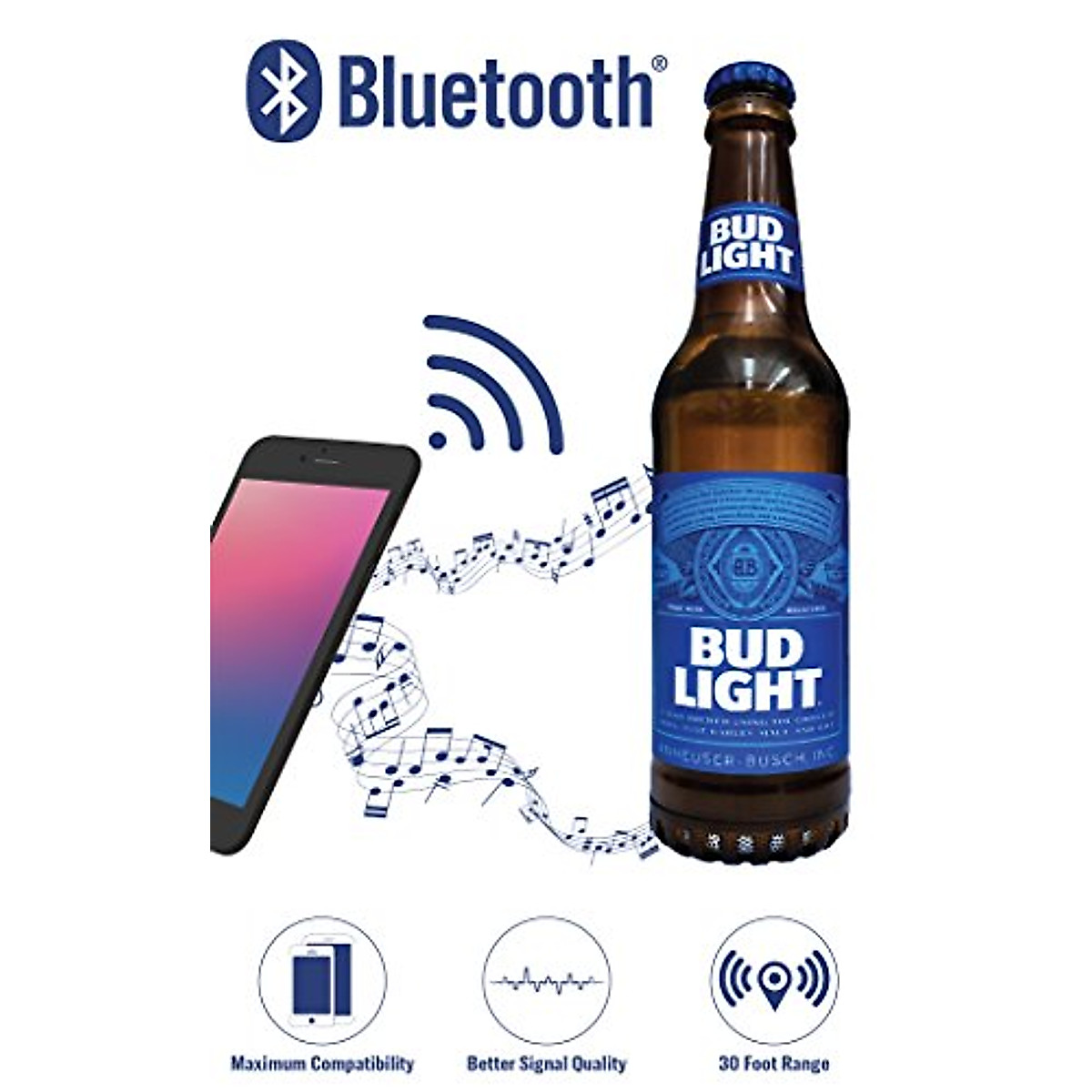 Bud Light Beer Bluetooth Bottle Speaker Portable Wireless Speaker with Rechargeable Battery Ideal for Indoor and Outdoor Activities Loud and Bass Audio Sound Easy to Carry Anywhere