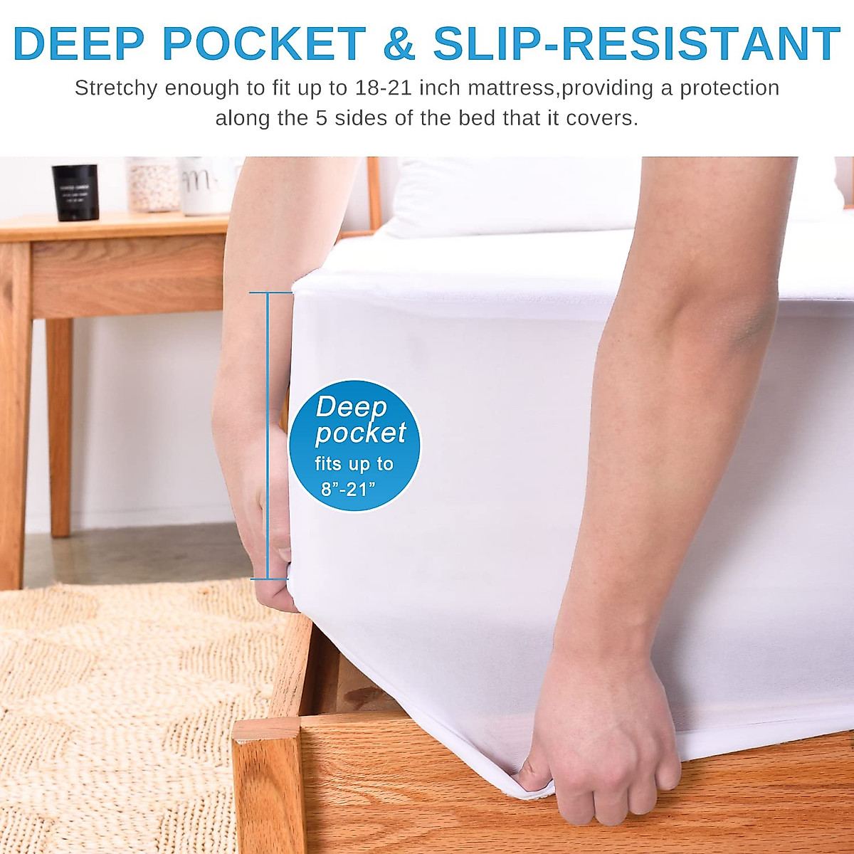 King&Twin Size Cooling Waterproof Mattress Protector Pad Bed Cover,Bamboo Terry Top Breathable Fitted Sheet Style Deep Pocket Soft Noiseless Waterproof Matressprotector Twin for Bed Kids Adults