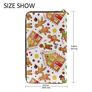 Christmas Cookies Gingerbread Man and Girl Near Sweet House Leather Long Wallet Organizer with Zipper Purse Clutch Bag for Women Men