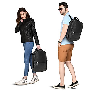 LUXEORIA Genuine Leather Backpack for Men and Women, Minimalistic Backpack, Handmade Retro Style 15.6" Laptop Bag, Daypack with Utility Pockets & Trolley Sleeve - Black