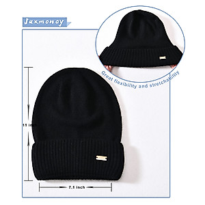 jaxmonoy Cashmere Slouchy Beanies for Women Winter Lightweight Girls Wool Knit Hat Cuffed Soft Warm Slouch Beanie Cap - New Black