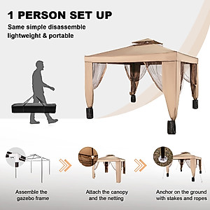 Happybuy Outdoor Canopy Gazebo Tent, Portable Canopy Shelter with 10'x10' Large Shade Space for Party, Backyard, Patio Lawn and Garden, 4 Sandbags, and Netting Included, Brown