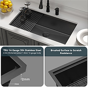 33 Kitchen Sink Black Stainless - Lordear 33 Inch Undermount Sink Ledge Workstation Gunmetal Black Stainless Steel 16 Gauge Single Bowl Under Counter Kitchen Sink Basin with Accessories