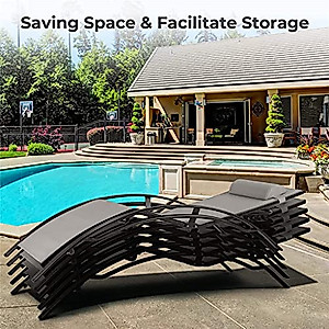 LUKEO 3Pcs Sun Lounger Recliner Set Aluminum Chaise Lounges,Reclining Chair with 5 Adjustable Backrest, Head Cushion, Table for Garden