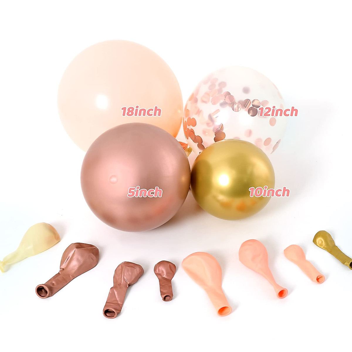 RUBFAC 143pcs Rose Gold Balloon Arch Kit Nude Pastel Pink Rose Gold Confetti Balloon Metallic Gold Balloon Garland for Baby Shower Birthday Wedding Bachelorette Party Decoration