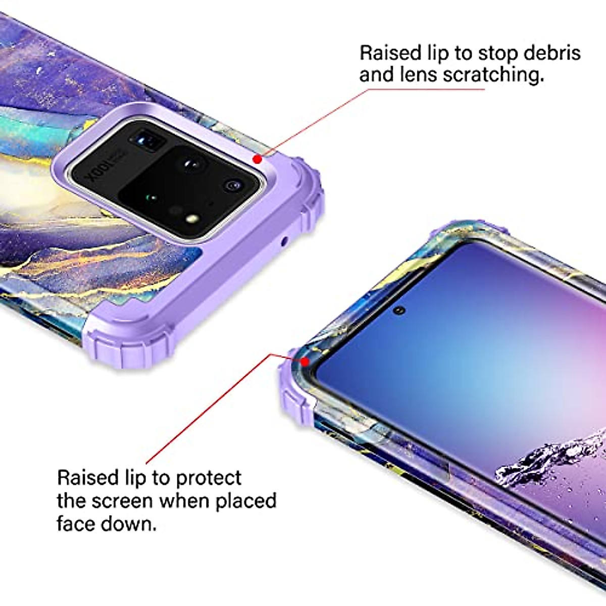 Rancase Compatible with Galaxy S20 Ultra Case,Three Layer Heavy Duty Shockproof Protection Hard Plastic Bumper +Soft Silicone Rubber Protective Case for Samsung Galaxy S20 Ultra 6.9 inch,Purple