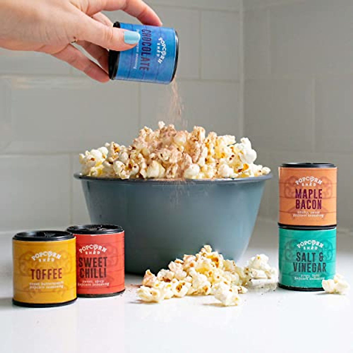 Popcorn Seasoning Kit, Make Your Own Popcorn, Five Delicious Popcorn Seasonings Set + 18oz Popcorn Kernels, Vegan and Gluten Free - Movie Night Gift - Imported from the UK - British Candy from England