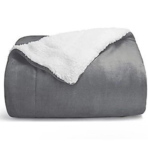 Super Soft Microfiber Throw Sherpa Fleece Blanket Double Layer. (Gray/White)