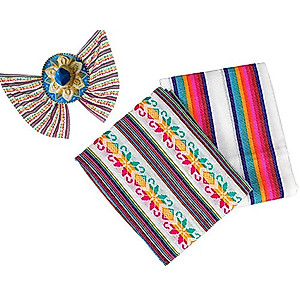 2 Yards Mexican Fabric, White Fabric by The Yard, Mexican Embroidered, Fiesta Decoration, Cinco de Mayo, Tela Mexicana.