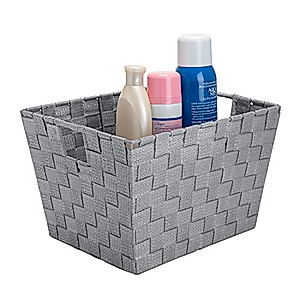 Simplify Medium Metallicx Striped Woven Storage Bin in Grey/Silver