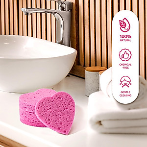 GAINWELL 50-Count Heart Shape Compressed Facial Sponges for Daily Facial Cleansing and Exfoliating, 100％ Natural Cosmetic Spa Sponges for Makeup Remover