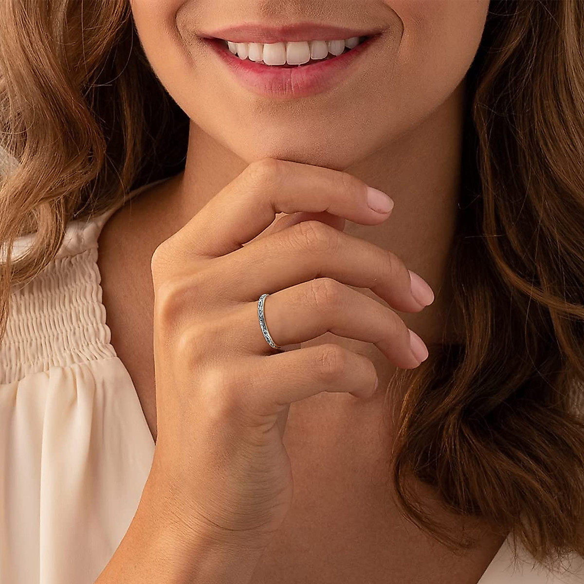 ChicSilver 925 Sterling Silver Ring 2mm Retro Vine Stacking Rings Eternity Wedding Band for Women Size 9