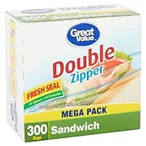Great Value Double Zipper Sandwich Bags, 300 Count (Pack of 2)