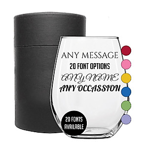 Personalized Printed 17oz Stemless Wine Glass, Gifts for Women, Customized Christmas Gifts, Unique Custom Gifts for Mother's Day, Customizable Bridesmaid Birthday Wine Tumbler, Your Text Here