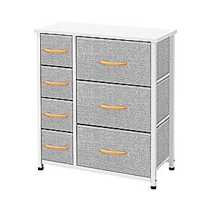 AZL1 Life Concept Vertical Dresser Storage Tower, Steel Frame, Wood Top, Easy Pull Fabric Bins-Organizer Unit for Bedroom, Hallway, Entryway, Closets-7 Drawers, Light Grey