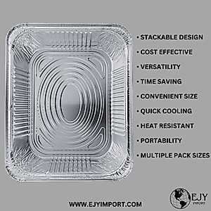 EJY IMPORT Aluminum Pans Half Size, 9x13, Heavy Duty Disposable Foil Pans For Baking, Chafing & Roasting, Deep Tin Foil Bakeware, Food Prepping, Steam Table Tray. (10 Pack, With Lids)