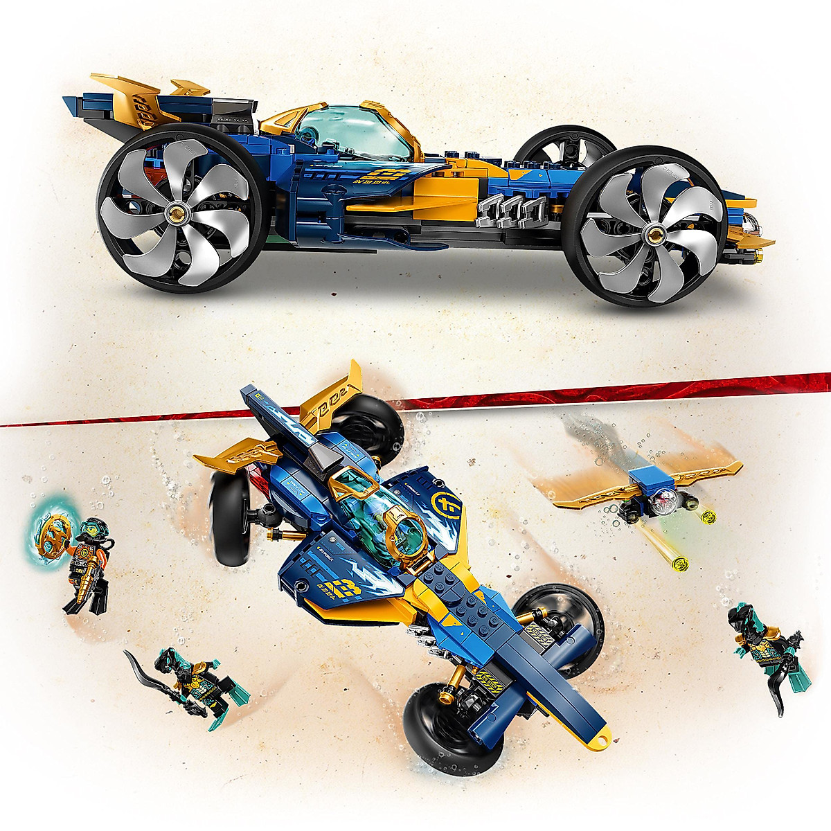 LEGO 71752 NINJAGO Ninja Sub Speeder Building Set, 2in1 Submarine & Car Toys for Boys and Girls with Cole and Jay Minifigures, Gifts for Kids 8 Plus