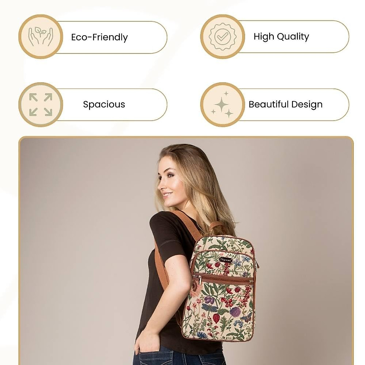 Signare Tapestry backpack purse for Women computer backpack bookbags for women with Morning Garden Design (BKPK-MGD)
