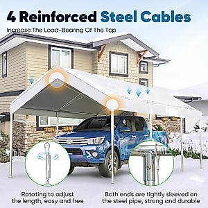 Quictent 10X20ft Heavy Duty Carport Car Canopy Galvanized Car Tent Outdoor Boat Shelter with Reinforced Steel Cables-White