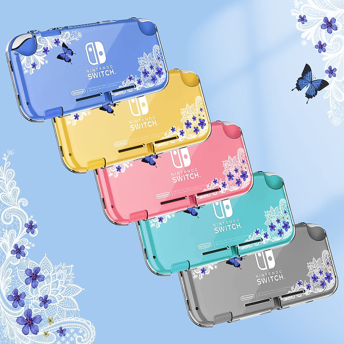 DLseego Purple Butterfly Flower Floral Switch Lite Protective Case Clear 2-Piece Split Full Wrap PC Hard Shell Anti-Scratch All-Round Protection Cover for Switch 2019 Model