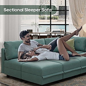 LLappuil Oversized Modular Sofa 21 Seater Sectional Couch with Storage, Large Faux Leather Fabric Waterproof U Shaped Sectional Couch for Living Room, Aqua Blue