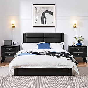 Yaheetech Nightstands Set of 2, Almost Fully-Assembled Nightstands with 2 Drawers and Solid Wood Legs, Large Bedside Tables with Storage, Modern Side Tables for Bedroom, 24.5″L×15″W×23.5″H, Black