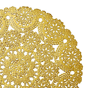 Juvale 60 Pack 10 Inch Gold Paper Doilies for Dining Table, Round Decorative Medallion Lace Placemats for Wedding