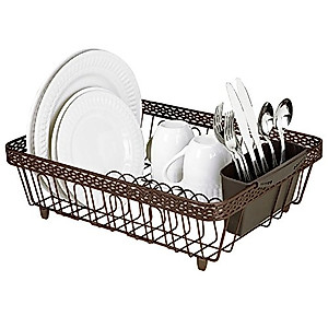 Kitchen Details Infinity Link Dish Rack With Cutlery Holder, Rust Finish