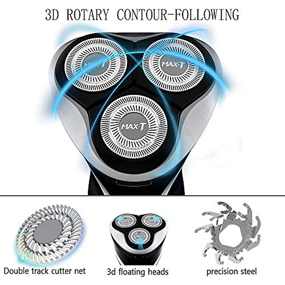 MAX-T Men Electric Razor, Rechargeable Wet & Dry Rotary Electric Shaver for Men (Black)