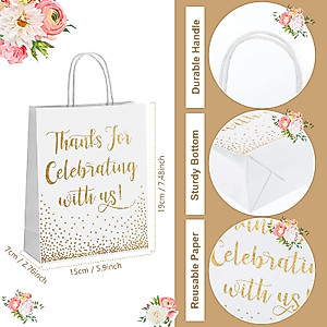 30 Pcs Gold Wedding Welcome Bags for Hotel Guests Thanks for Celebrating with Us Paper Bags Medium Size Foil Wedding Gift Bag with Handle For Bridal Shower Party Favor (White, 7.48 x 5.9 x 2.76 Inch)