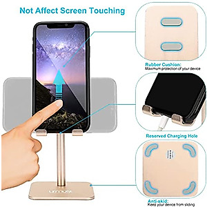 Urmust Cell Phone Stand Angle Adjustable Phone Stand for Desk Phone Holder for Office Tablet Stand Compatible for iPhone 15 14 13 12 11 Pro Max X Xr 8 Plus 7 6(Light Gold)