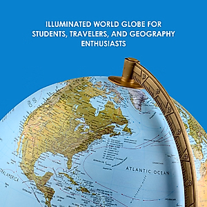 Waypoint Geographic Illuminated Desk Globe with Stand and Raised Relief Features - 1,000's of Up-to-Date Named Places & Points of Interest - Wood Stand (Blue)