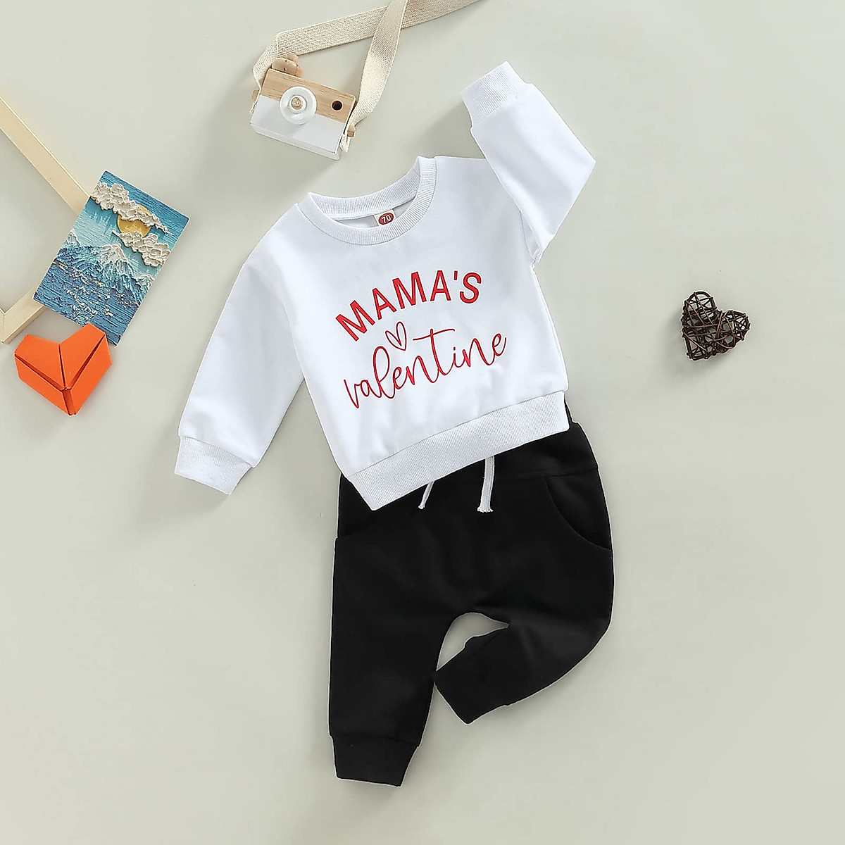 YOKJZJD Infant Toddler Baby Boy Valentines Day Outfits Letter Pullover Sweatshirt Long Sleeve T-Shirt Top Pants Fall Clothes Set (Mama's valentine, 6-12 Months)