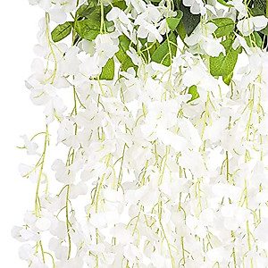 CEWOR 14pcs Wisteria Hanging Flowers 3.6ft Artificial Wisteria Vines Fake Hanging Garland Silk Flowers for Wedding Garden Outdoor Party Home Wall Decoration (White)