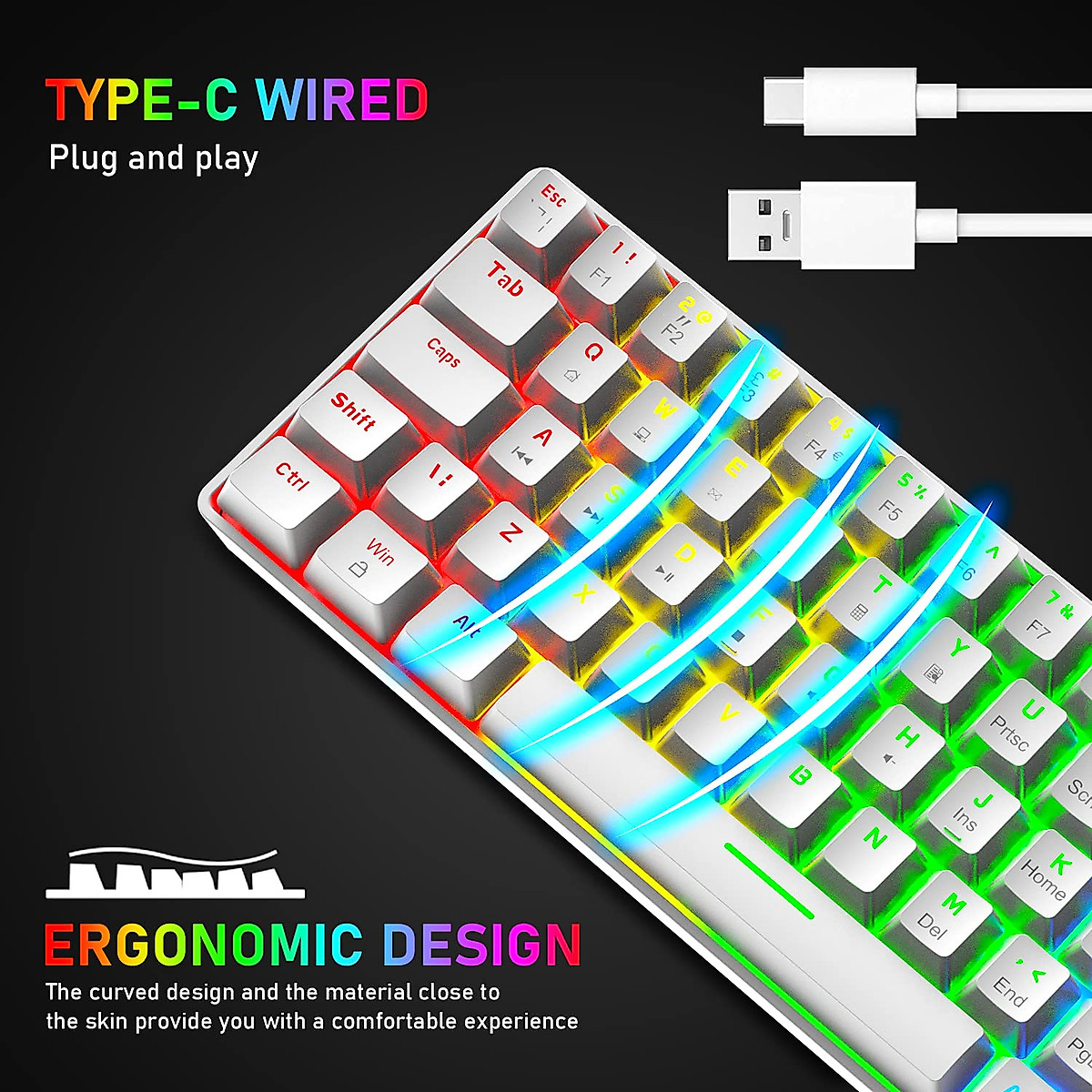 SELORSS Mini 60% Wired Mechanical Gaming Keyboard,22 RGB Chroma Backlit, Compact 62 Full Anti-ghosting Keys, USB C Cable,Replaceable Keycaps,Tactile Switch for Gamer/Typist/Xbox/PC/Win/Mac(White)