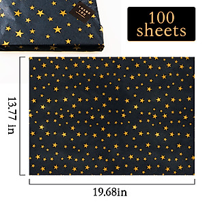 MR FIVE 100 Sheets Black with Gold Star Tissue Paper Bulk,20" x 14",Black Gold Star Tissue Paper for Gift Bags,Star Tissue Paper for Gift Wrapping,Birthday,Weddings,Holiday