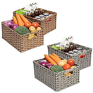 ROSOS Wicker Baskets 4 Pack, Waterproof Wicker Storage Basket with Handles, Washable Large Wicker Baskets for Storage