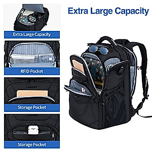 KROSER TSA Friendly Travel Laptop Backpack 18.4 inch XXXL Gaming Backpack Water-Repellent College Daypack Business Backpack with RFID Pockets & USB Port for Men/Women-Black