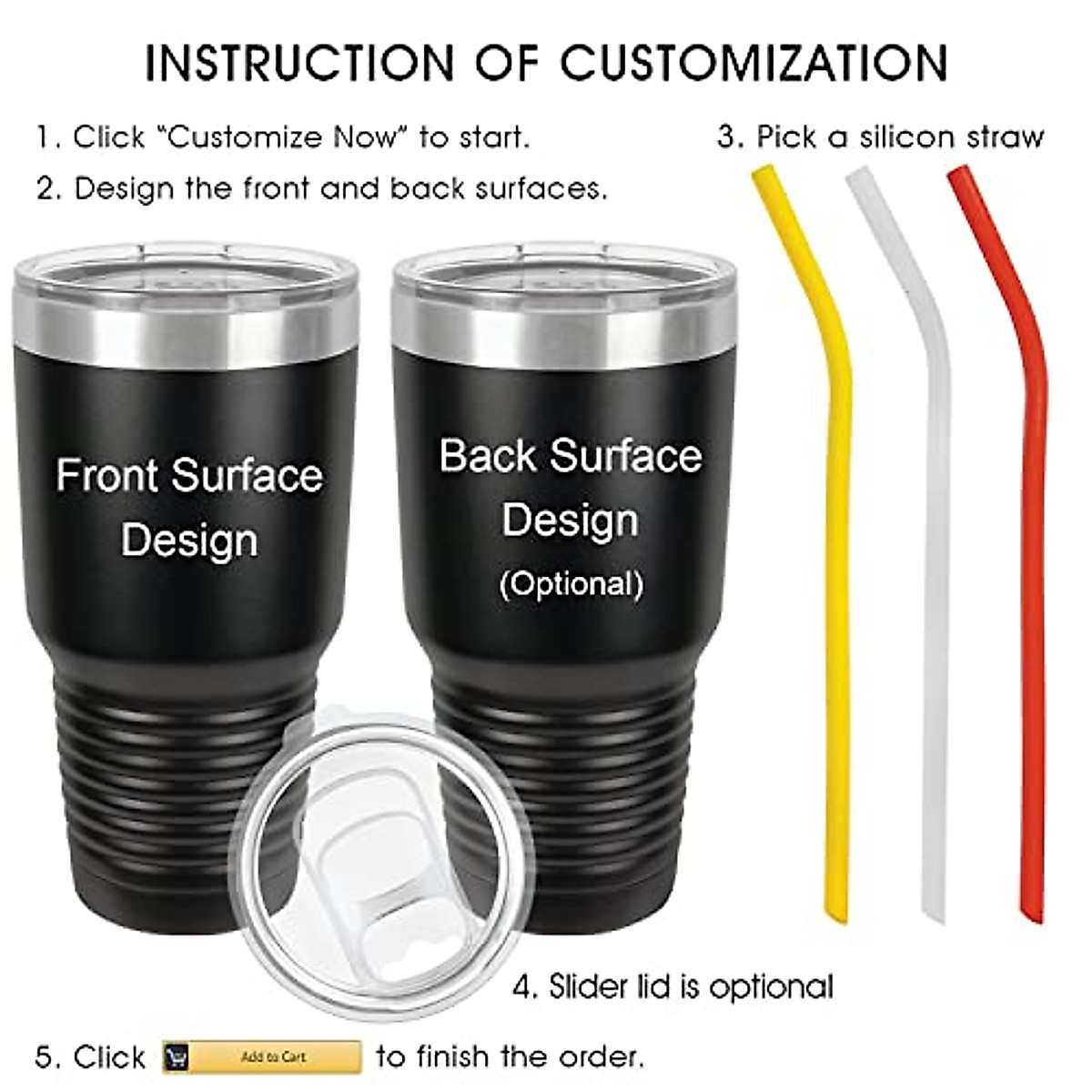 iProductsUS Personalized Tumbler with Slider Lid and Straw, 30oz Customized Cup Engraved Names, Stainless Steel Insulated Coffee Mug, Gifts for Dad, Men, Veteran, Two-Sides Engraving (Black)