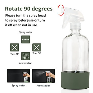 HOMBYS 16 Oz Clear Glass Spray Bottles with Silicone Sleeve,Empty Boston Bottle Spray Bottle with Adjustable Nozzle,Refillable Container for Cleaning, Essential Oils, Hair, Plants