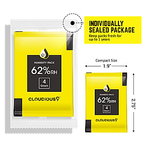 Cloudious9-62% 2-Way Humidity Pack Regulator 4 Gram - 12 Count 4 Gram Pack for Humidors Herb Flower - Individually Sealed Bag – Solution for Convenient Humidification