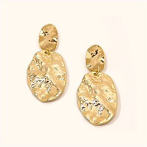 NEPULOY Gold Women Drop Dangle Earrings Hammered Statement Earrings