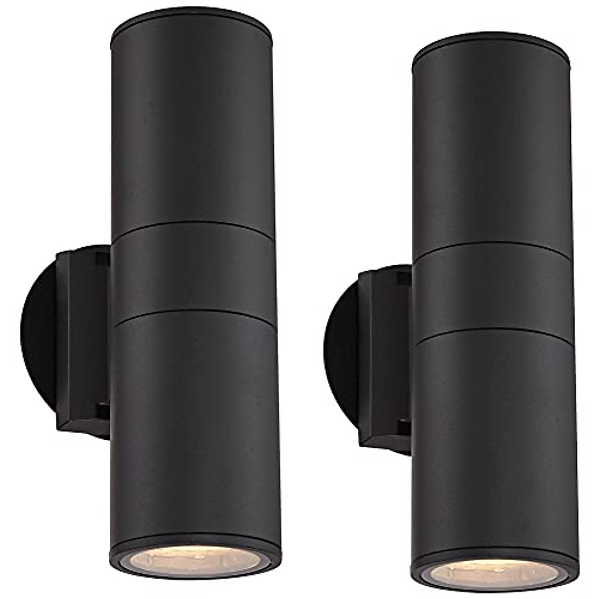 Possini Euro Design Ellis Modern Contemporary Outdoor Wall Light Fixtures Set of 2 Black Aluminum 11 3/4" Glass Lens for Exterior House Porch Patio Outside Deck Garage Yard Front Door Garden Home