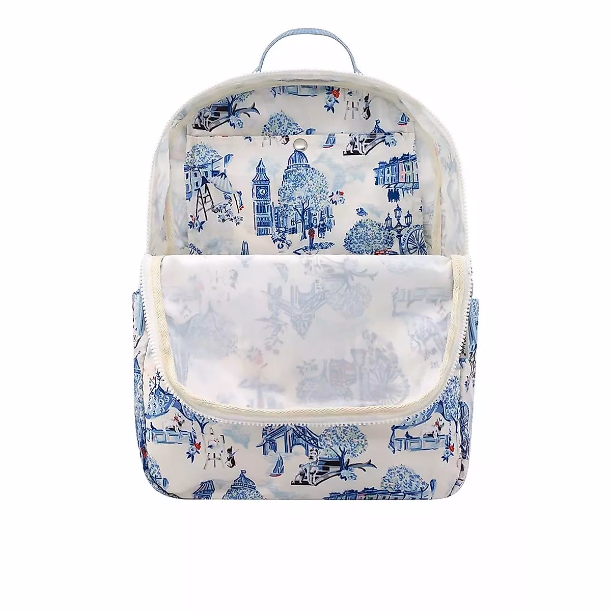 Cath Kidston Large Pocket Backpack Rucksack in 30 Years London Toile Print in Cream Oilcloth, Cream, Large